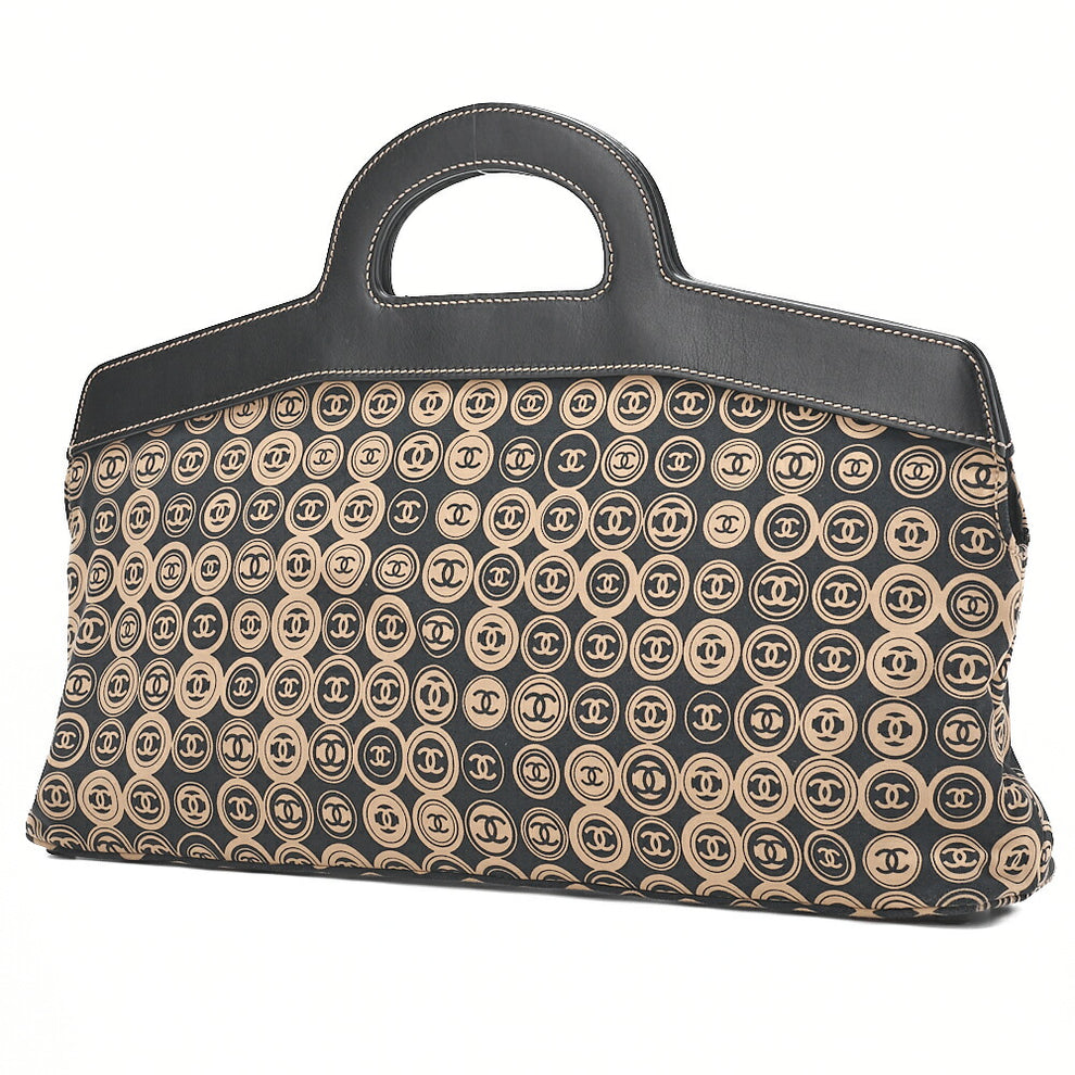 CHANEL Coco Mark All-Over Pattern Handbag Cotton Black X Gold Gold-Ton ...
