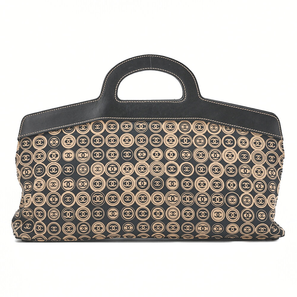 CHANEL Coco Mark All-Over Pattern Handbag Cotton Black X Gold Gold-Ton ...