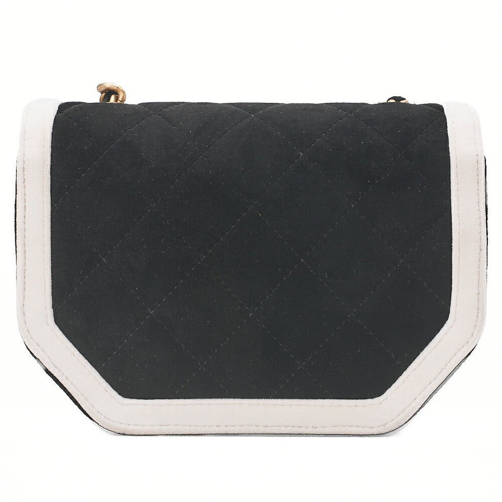 CHANEL Velor Mini Matlasse 20cm Baikara Chain Shoulder Black X White G ...