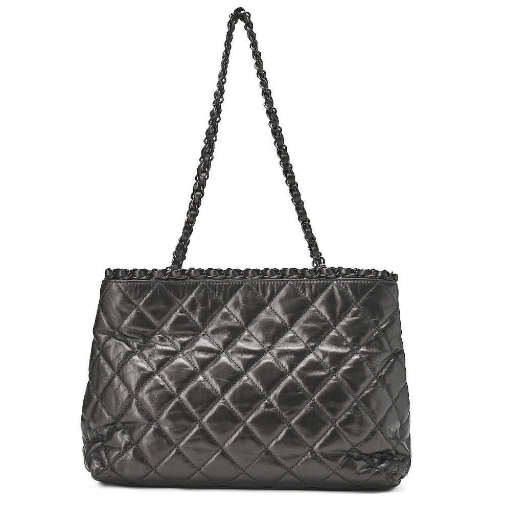 CHANEL Vintage Calf Luxury Line Big Coco Mark Chain Tote Black Hardwar ...