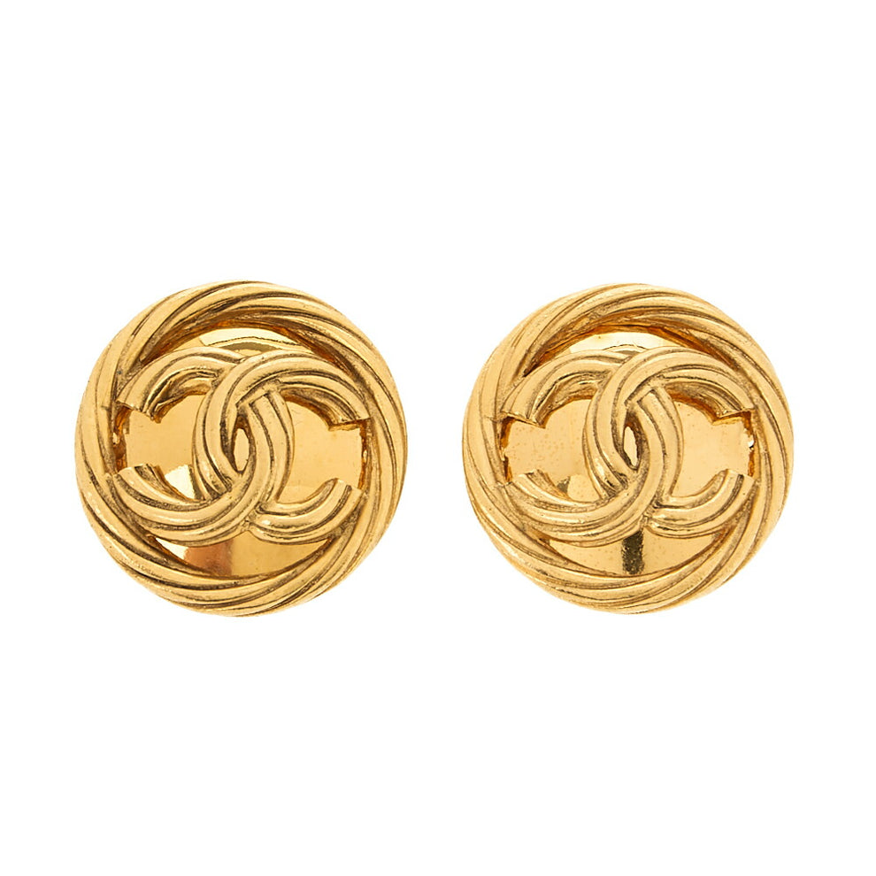 CHANEL Circle Coco Coco Mark 93P Earrings GP Gold (Gold Plated) Earrin ...