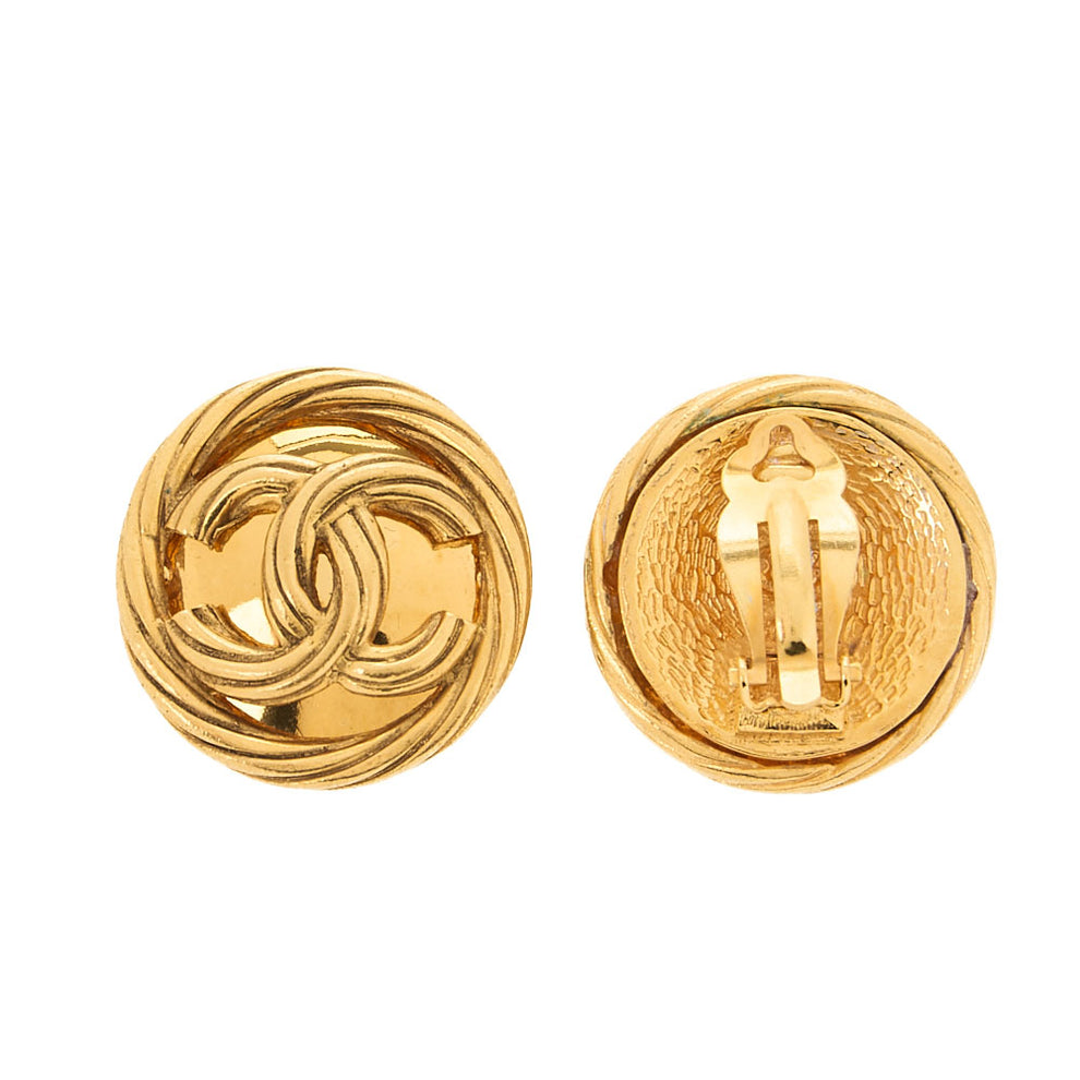 CHANEL Circle Coco Coco Mark 93P Earrings GP Gold (Gold Plated) Earrin ...