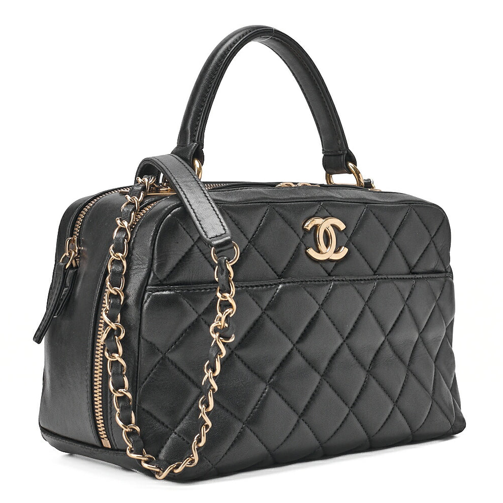 CHANEL Chima Trasse 2WAY CC Trendy Chain Shoulder Handbag Lambskin Bla ...